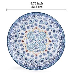 Bico Blue Talavera Ceramic 12 pcs Dinnerware Set, Service for 4, Inclusive of 11 inch Dinner Plates, 8.75 inch Salad Plates and 35oz Dinner Bowls, for Party, Microwave & Dishwasher Safe