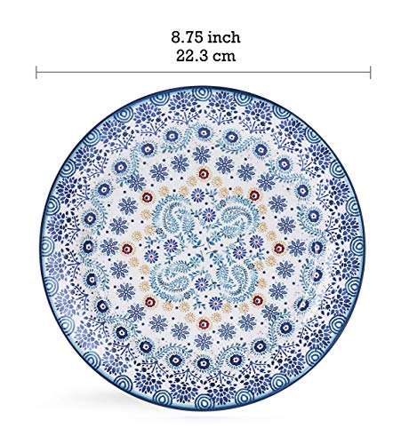 Bico Blue Talavera Ceramic 12 pcs Dinnerware Set, Service for 4, Inclusive of 11 inch Dinner Plates, 8.75 inch Salad Plates and 35oz Dinner Bowls, for Party, Microwave & Dishwasher Safe