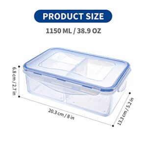 KIGI [2 Pack] 38.9oz Rectangular Plastic Bento Box with 3 Compartments Airtight Food Storage Containers BPA-Free for Kitchen and Office