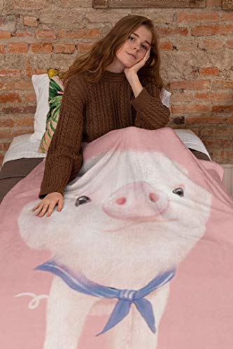 Cute Pink Piggy Pig Soft Throw Blanket All Season Microplush Warm Blankets Lightweight Tufted Fuzzy Flannel Fleece Throws Blanket for Bed Sofa Couch 60"x50"