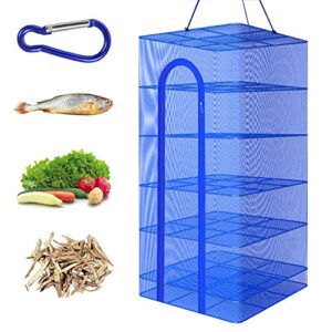 hwayslon hanging drying net foldable drying rack net dryer 19.7"x19.7"x37.4" 6 layer folding fish mesh with zippers for fish vegetables fruit herb