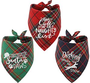 dog plaid christmas bandana 3 pack, holiday dog bandana for xmas dog puppy costume decorations