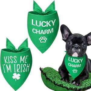 weewooday 2 pieces st. patrick's day dog bandanas set include kiss me i'm irish dog scarf shamrock leaf dog bandana irish clover triangle bib and green bandana