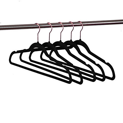 AREKUAEI Premium Black Velvet Hangers (Pack of 50) Heavyduty - Non Slip - Velvet Suit Hangers - Copper/Rose Gold Hooks,Space Saving Clothes Hangers