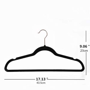 AREKUAEI Premium Black Velvet Hangers (Pack of 50) Heavyduty - Non Slip - Velvet Suit Hangers - Copper/Rose Gold Hooks,Space Saving Clothes Hangers