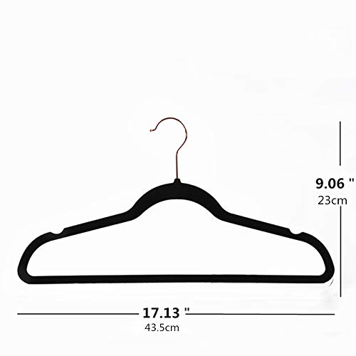 AREKUAEI Premium Black Velvet Hangers (Pack of 50) Heavyduty - Non Slip - Velvet Suit Hangers - Copper/Rose Gold Hooks,Space Saving Clothes Hangers