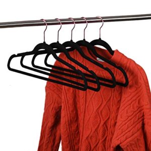 AREKUAEI Premium Black Velvet Hangers (Pack of 50) Heavyduty - Non Slip - Velvet Suit Hangers - Copper/Rose Gold Hooks,Space Saving Clothes Hangers