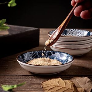 Japanese Style Ceramic Dipping Bowls,4 Inch Side Dishes Sauce Dishes for Sushi,Sauce,Snack and Soy,3 Oz Blue and White Pinch Bowls for Kitchen Prep - Set of 6(4 inch)