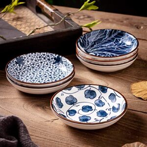 Japanese Style Ceramic Dipping Bowls,4 Inch Side Dishes Sauce Dishes for Sushi,Sauce,Snack and Soy,3 Oz Blue and White Pinch Bowls for Kitchen Prep - Set of 6(4 inch)