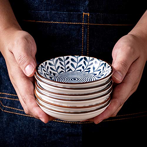 Japanese Style Ceramic Dipping Bowls,4 Inch Side Dishes Sauce Dishes for Sushi,Sauce,Snack and Soy,3 Oz Blue and White Pinch Bowls for Kitchen Prep - Set of 6(4 inch)