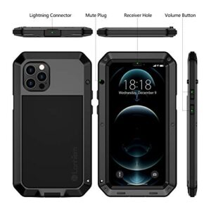 Lanhiem for iPhone 12 Pro Max Metal Case (6.7 inch), Heavy Duty Shockproof [Tough Armour] Case with Built-in Glass Screen Protector, 360 Full Body Dust Proof Protective Cover, Black