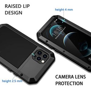 Lanhiem for iPhone 12 Pro Max Metal Case (6.7 inch), Heavy Duty Shockproof [Tough Armour] Case with Built-in Glass Screen Protector, 360 Full Body Dust Proof Protective Cover, Black