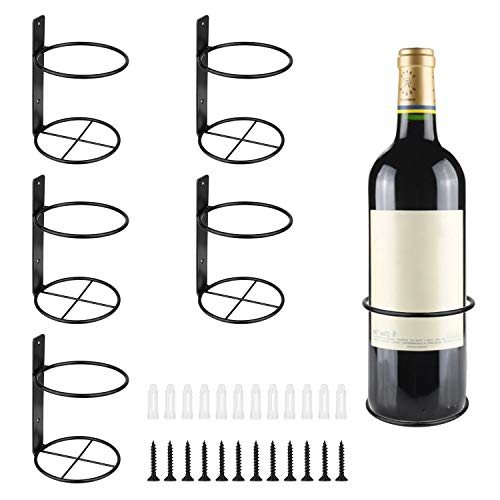 Yimerlen 6 Pcs Spiral Wine Wall Holder, Wall Mounted Wine Rack, Metal Wine Bottle Display Holder for Wine Storage Wall Wine Theme Decor, Black (Upward Style)