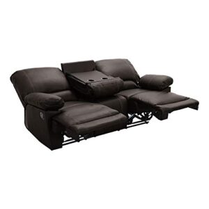 Lexicon Randolph Faux Leather Double Reclining Sofa with Dropdown Table, 81" W, Dark Brown