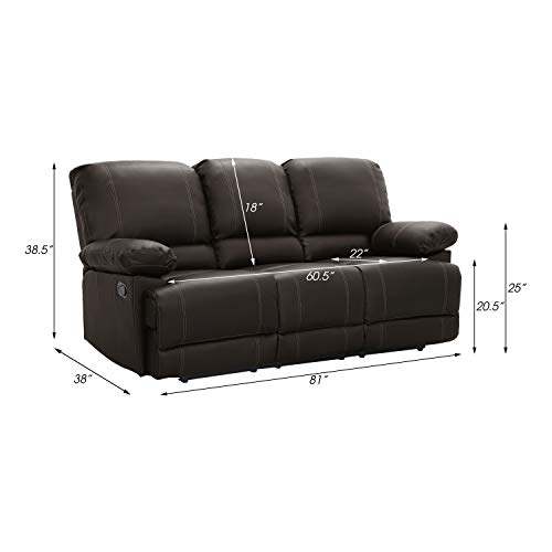 Lexicon Randolph Faux Leather Double Reclining Sofa with Dropdown Table, 81" W, Dark Brown