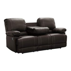 Lexicon Randolph Faux Leather Double Reclining Sofa with Dropdown Table, 81" W, Dark Brown