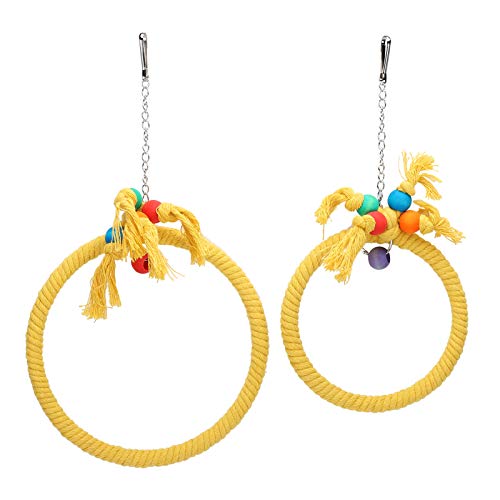 Bird Biting Toy Durable and Portable Ring Rope Swing Bird Toy, Parrot Hanging Ring, Resistance to Bite for Pet Parrot Parrotlet Budgie Cockateil Cockatoo(Yellow)