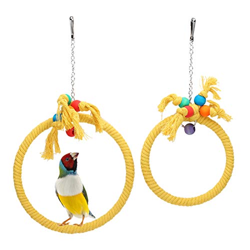 Bird Biting Toy Durable and Portable Ring Rope Swing Bird Toy, Parrot Hanging Ring, Resistance to Bite for Pet Parrot Parrotlet Budgie Cockateil Cockatoo(Yellow)