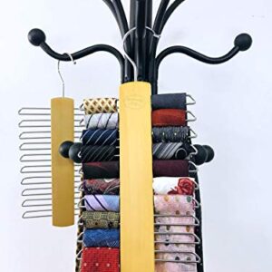 SHAPE YOU Wood Tie Rack Holder,Premium Wooden Necktie and Belt Hanger,Rotate to Organizer and Storage Rack with Non-Slip Clips Finish 20 Hooks,360Degree Swivel Space Saving Organizer for Men