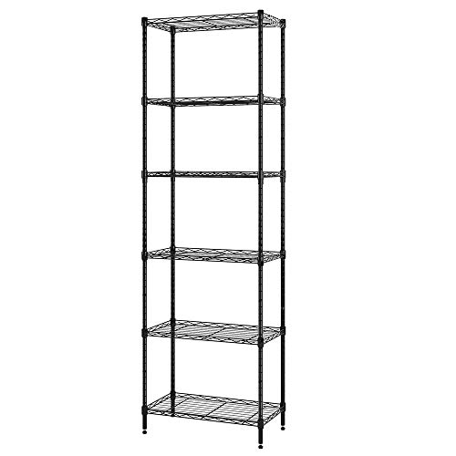 NATRKE 6-Tier Storage Shelf Wire Shelving Unit, Adjustable Heavy Duty Storage Shelves for Kitchen Organization, with Leveling Feet, Black (21.26 Lx12 Wx69 H)