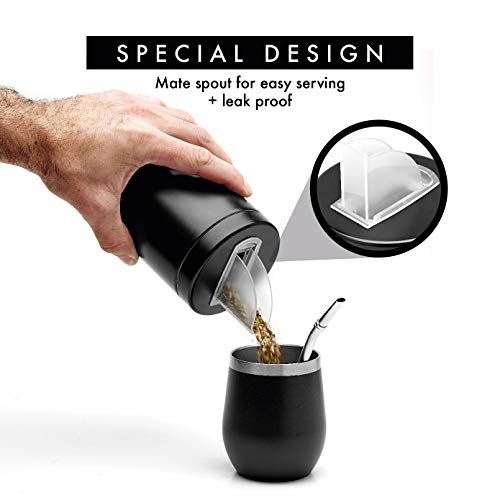 BALIBETOV Yerbero Yerba Container with Spout - Stainless Steel Container Pouring Lid Easy Filling Mate Cup - Works for Sugar Dispenser sugar container and Coffee Container For Ground Coffee (Black)