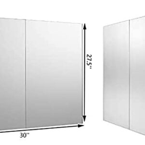 Sunrosa Aluminum Bathroom Medicine Cabinet with Mirror Door, 30"×27.5" Bathroom Mirror Cabinet, Wall-mountable and Recessed-in Mirror Cabinet, 2 Doors Medicine Cabinet Organizer II