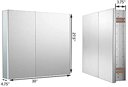 Sunrosa Aluminum Bathroom Medicine Cabinet with Mirror Door, 30"×27.5" Bathroom Mirror Cabinet, Wall-mountable and Recessed-in Mirror Cabinet, 2 Doors Medicine Cabinet Organizer II