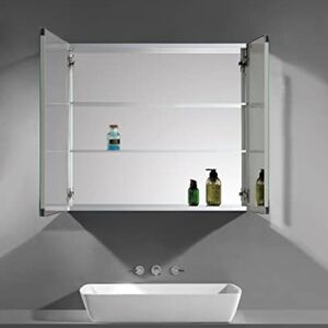 Sunrosa Aluminum Bathroom Medicine Cabinet with Mirror Door, 30"×27.5" Bathroom Mirror Cabinet, Wall-mountable and Recessed-in Mirror Cabinet, 2 Doors Medicine Cabinet Organizer II