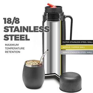 BALIBETOV Complete Yerba Mate Set - Modern Mate Gourd, Thermos, Yerba Container, Bombilla and Cleaning Brush Included - All Premium Quality 304 18/8 Stainless Steel (BLACK)