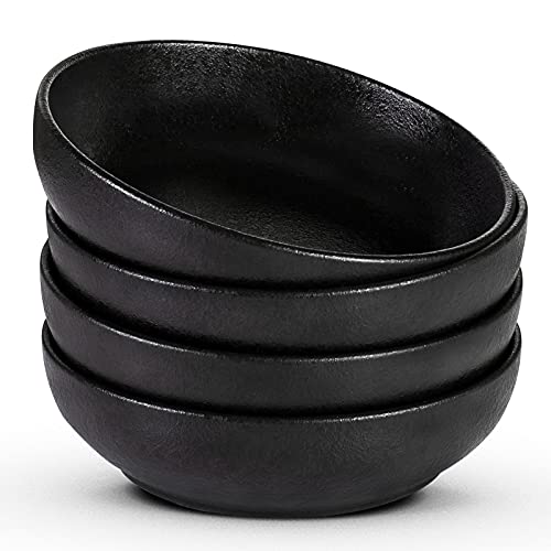 Lareina Pasta Bowls, Ceramic Salad Bowl, Large Serving Bowls, Wide and Shallow, Microwave and Dishwasher Safe, Chip and Scratch Resistant, 35 Ounce - Set of 4 (Cast Iron Black)