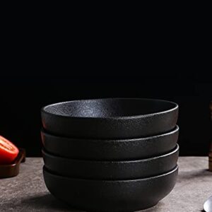 Lareina Pasta Bowls, Ceramic Salad Bowl, Large Serving Bowls, Wide and Shallow, Microwave and Dishwasher Safe, Chip and Scratch Resistant, 35 Ounce - Set of 4 (Cast Iron Black)