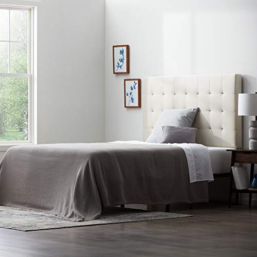 LUCID Upholstered Rectangle Square Tufting headboard, King/California King, Pearl