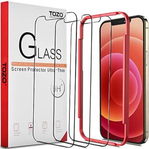 tozo compatible for iphone 12 and compatible for iphone 12 pro screen protector 3 pack premium tempered glass 0.26mm 9h hardness 2.5d film easy install 6.1 inch