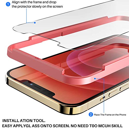 TOZO Compatible for iPhone 12 and Compatible for iPhone 12 Pro Screen Protector 3 Pack Premium Tempered Glass 0.26mm 9H Hardness 2.5D Film Easy install 6.1 inch