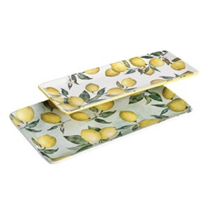 bico lemon dreams ceramic 14 inch rectangular serving platter, set of 2, for serving salad, pasta, cheese, ham, appetizer, microwave & dishwasher safe