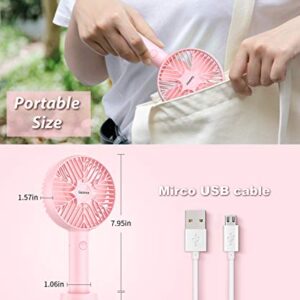 Gasince Handheld Fan Mini Fan,Small Personal Portable Fan, USB Desk Fan,Rechargeable Eyelash Fan for Makeup,8-13hours Operated Small Makeup Eyelash Fan for Women Girls Outdoor and Indoor (Pink)