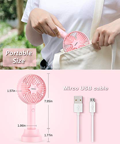 Gasince Handheld Fan Mini Fan,Small Personal Portable Fan, USB Desk Fan,Rechargeable Eyelash Fan for Makeup,8-13hours Operated Small Makeup Eyelash Fan for Women Girls Outdoor and Indoor (Pink)