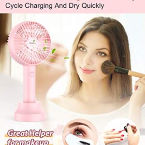 Gasince Handheld Fan Mini Fan,Small Personal Portable Fan, USB Desk Fan,Rechargeable Eyelash Fan for Makeup,8-13hours Operated Small Makeup Eyelash Fan for Women Girls Outdoor and Indoor (Pink)