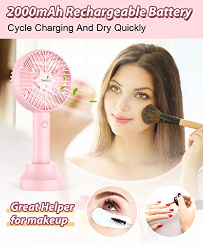 Gasince Handheld Fan Mini Fan,Small Personal Portable Fan, USB Desk Fan,Rechargeable Eyelash Fan for Makeup,8-13hours Operated Small Makeup Eyelash Fan for Women Girls Outdoor and Indoor (Pink)