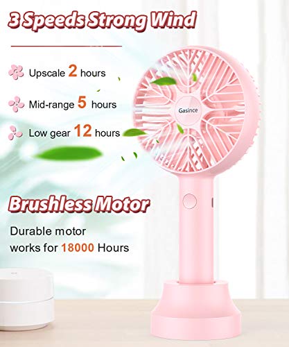 Gasince Handheld Fan Mini Fan,Small Personal Portable Fan, USB Desk Fan,Rechargeable Eyelash Fan for Makeup,8-13hours Operated Small Makeup Eyelash Fan for Women Girls Outdoor and Indoor (Pink)