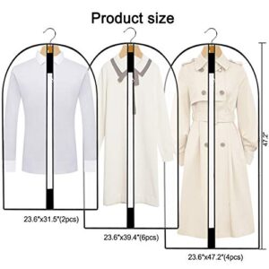 Pwsap 12 Pack Breathable Clothes Covers with Zip, Hanging Garment Covers Bags Dress Bag Covers Moth-Proof Mens Suit Storage Bag Dust Cover for Wardrobe Storage and Travel(Clear)