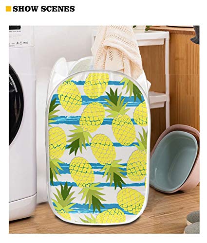 NDISTIN Strong Mesh Pop-Up Laundry Hamper for Kids Teen Beach Starfish Print with Convenient Side Pockets Foldable Laundry Basket for Bedroom, Kids Room, College Dormitory and Travel 85L