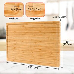 Extra Large XXXL Bamboo Cutting Board 24 x16 Inch,Largest Wooden Butcher Block for Turkey, Meat, Vegetables, BBQ, Over the Sink Chopping Board with Handle and Juice Groove