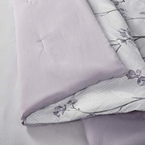 Comfort Spaces Bed in A Bag - Trendy Casual Design Cozy Comforter with Complete Sheet Set with Side Pocket, All Season Cover, Matching Shams Queen(90"x90"), Kate, Grey/Purple 9 Piece