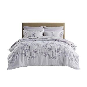 Comfort Spaces Bed in A Bag - Trendy Casual Design Cozy Comforter with Complete Sheet Set with Side Pocket, All Season Cover, Matching Shams Queen(90"x90"), Kate, Grey/Purple 9 Piece