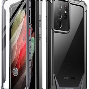 Poetic Guardian Case Designed for Samsung Galaxy S21 Ultra 5G 6.8 inch, Built-in Screen Protector Work with Fingerprint ID, Full Body Hybrid Shockproof Bumper Cover Case, Black/Clear