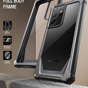 Poetic Guardian Case Designed for Samsung Galaxy S21 Ultra 5G 6.8 inch, Built-in Screen Protector Work with Fingerprint ID, Full Body Hybrid Shockproof Bumper Cover Case, Black/Clear