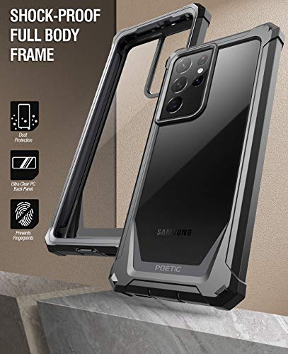 Poetic Guardian Case Designed for Samsung Galaxy S21 Ultra 5G 6.8 inch, Built-in Screen Protector Work with Fingerprint ID, Full Body Hybrid Shockproof Bumper Cover Case, Black/Clear