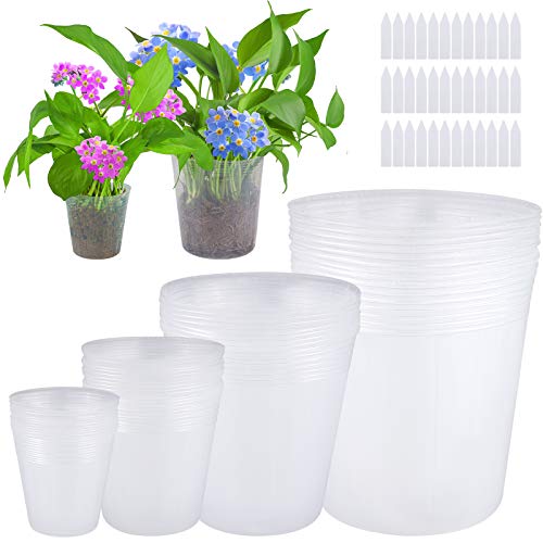 ELCOHO 36 Pack 6/5/4/3 Inch Plant Nursery Pots Transparent Plastic Gardening Pot Soft Seed Starting Pot Flower Plant Container with Drainage Hole for Seedling Succulent Vegetable Flowers