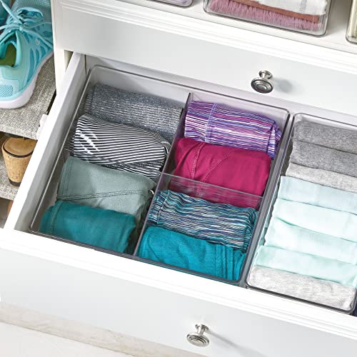 mDesign Plastic 4 Compartment Divided Drawer and Closet Storage Bin - Organizer for Scarves, Socks, Ties Bras, and Underwear - Dress Drawer Organizer, Shelf Organization - 4 Pack - Clear